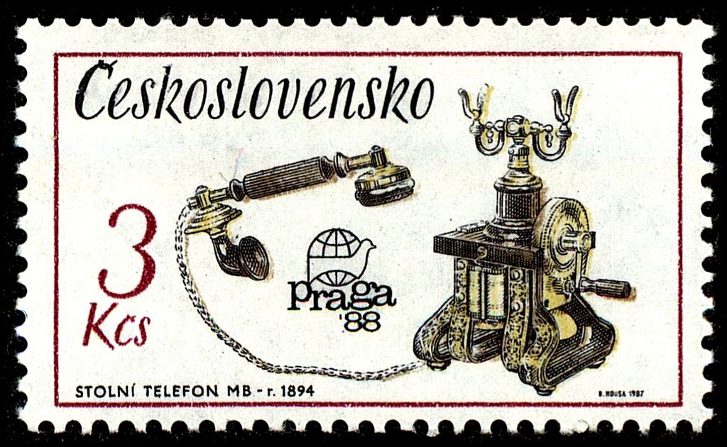 (1987-019) Марка Чехословакия "Телефонный аппарат" Международная выставка марок Прага '88 III