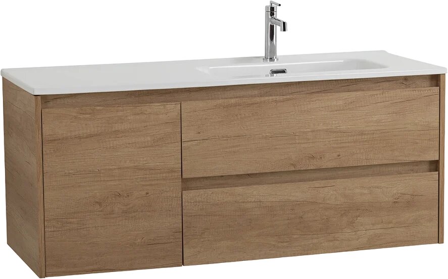 Тумба под раковину без столешницы BelBagno Kraft 120 R подвесная, светлое дерево, матовая, из ЛДСП, тумба для ванной, с ящиками, с дверками, с доводчиками