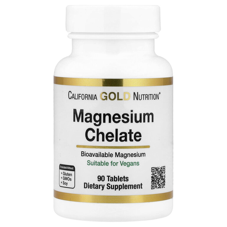 Хелат магния California Gold Nutrition Magnesium Chelate полезен для укрепления нервной системы, расслабления мышц и поддержки сердца