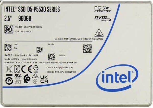 Intel 960 ГБ Внутренний SSD-диск SSDPF2KX960HZN1, 2.5", PCI-E 4.0 (SSDPF2KX960HZN1)