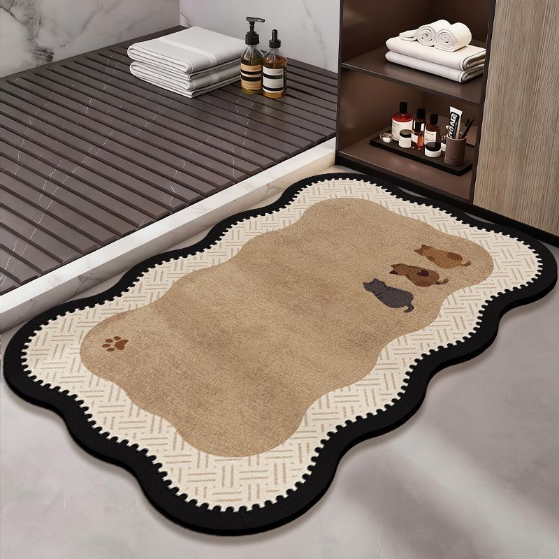 Мягкий коврик из диатомита для ванной с тремя котиками, 40x60см, впитывающий, быстро сохнет, нескользкий, моющийся