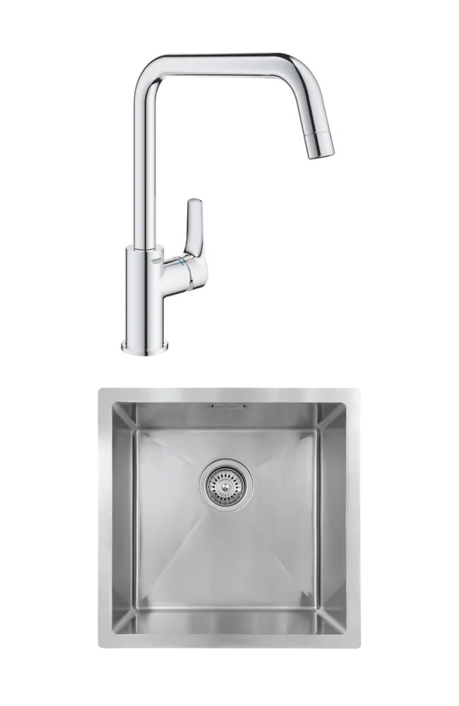 Комплект Мойка Kaiser KSM-4444 44x44, сталь, нержавеющая сталь / Смеситель Grohe Eurosmart 30567000 глянцевый хром