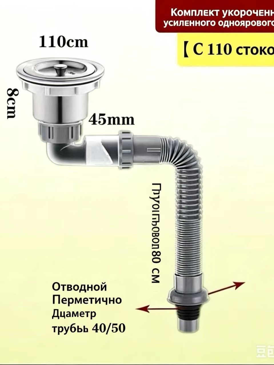Мойка из нержавеющей стали 110 мм с обратным клапаном, компактная модель со съёмной корзиной для сбора мусора, самая популярная в 2026 году.