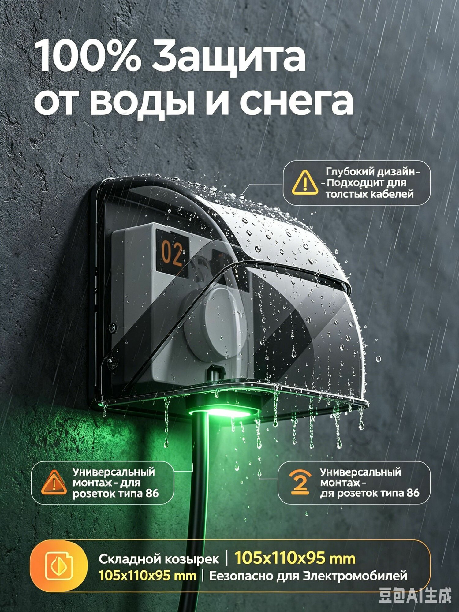 Водонепроницаемый бокс для розеток, глубокий складной-козырек для защиты от дождя типа 86, для уличного монтажа и безопасной зарядки электромобилей.