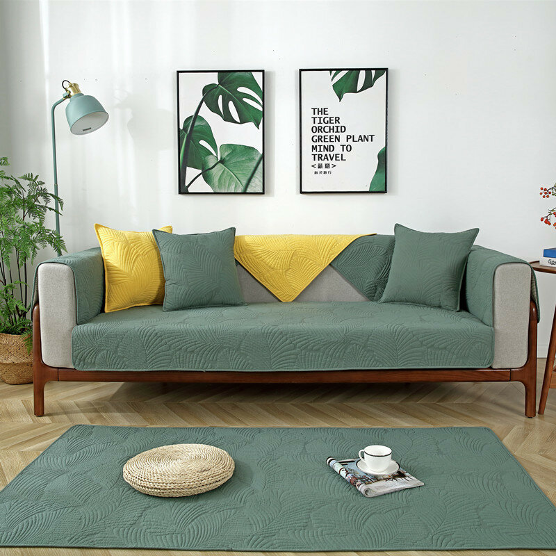 70x210см Хлопковый чехол на диван с принтом листья банана темно-зеленый европейский стиль