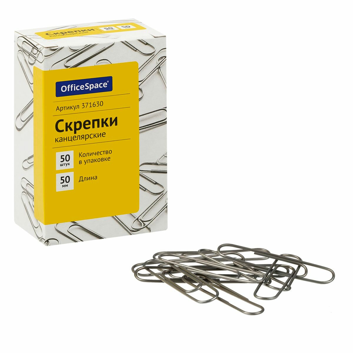 Скрепки OfficeSpace (50мм, овальные) картонная упаковка, 50шт. (371630), 8 уп.