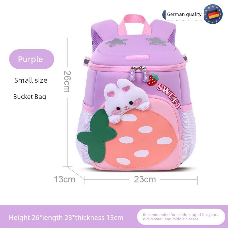 Фиолетовая сумка-ведро с клубникой для девочек 2-4 лет, рост 95-110 см