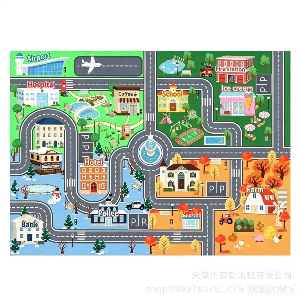 Коврик для детской 40x60 см дороги прозрачный, бежевый