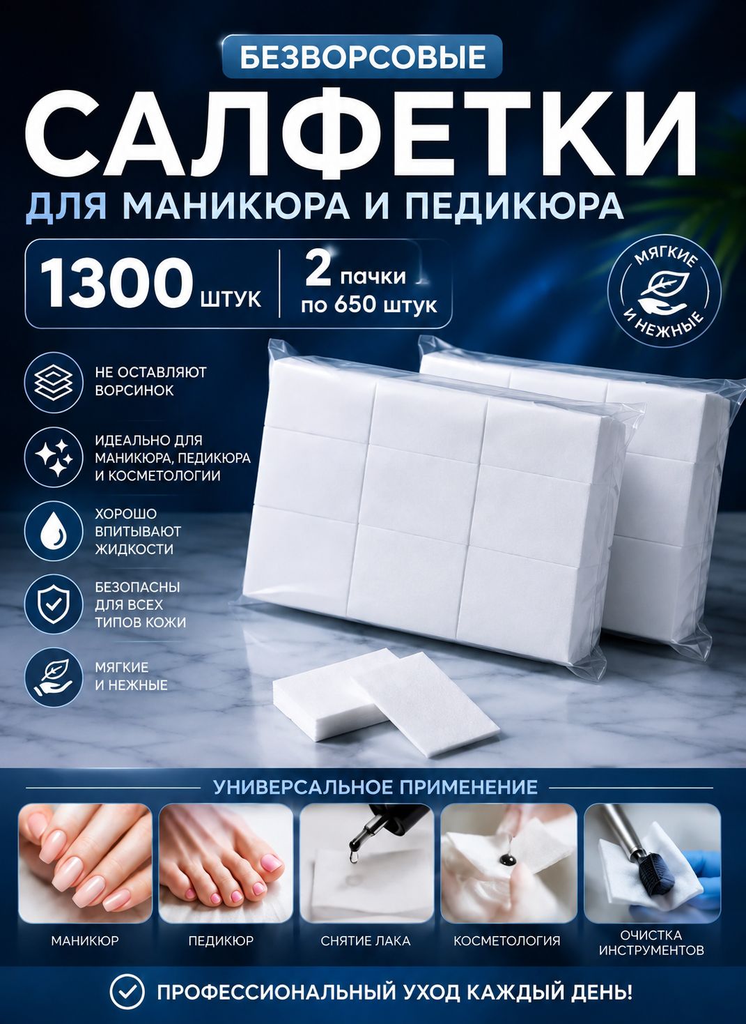 Салфетки безворсовые для маникюра и педикюра 1300 шт