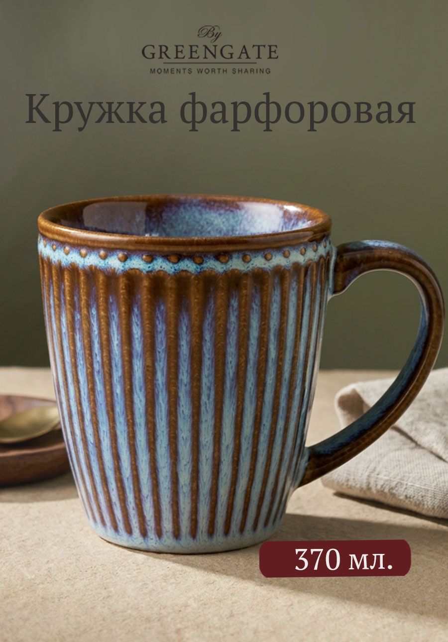 Кружка Greengate Alice oyster blue, фарфор, 370 мл.