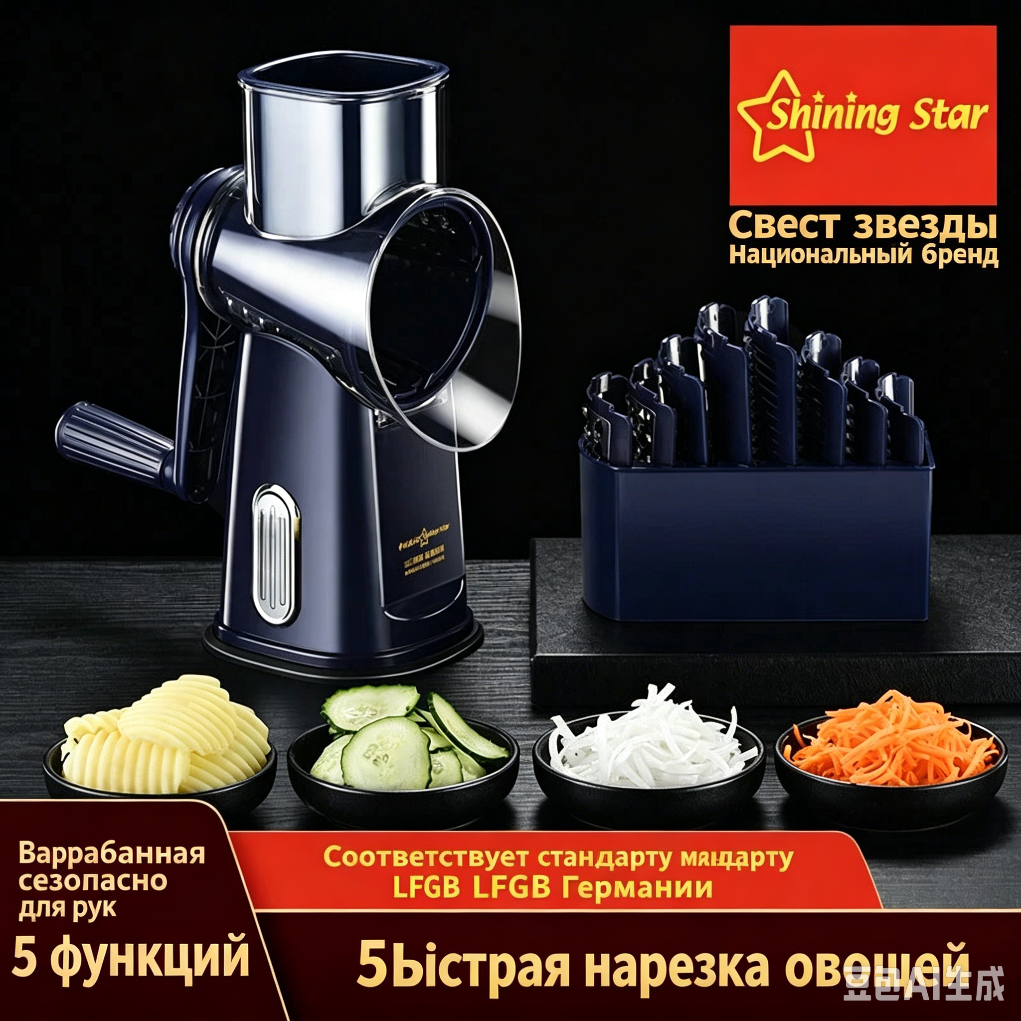 Ручная терка-слайсер с вращающимся барабаном для овощей и фруктов, модель Song Hui Xuan, Материал корпуса: пластик PC и ABS