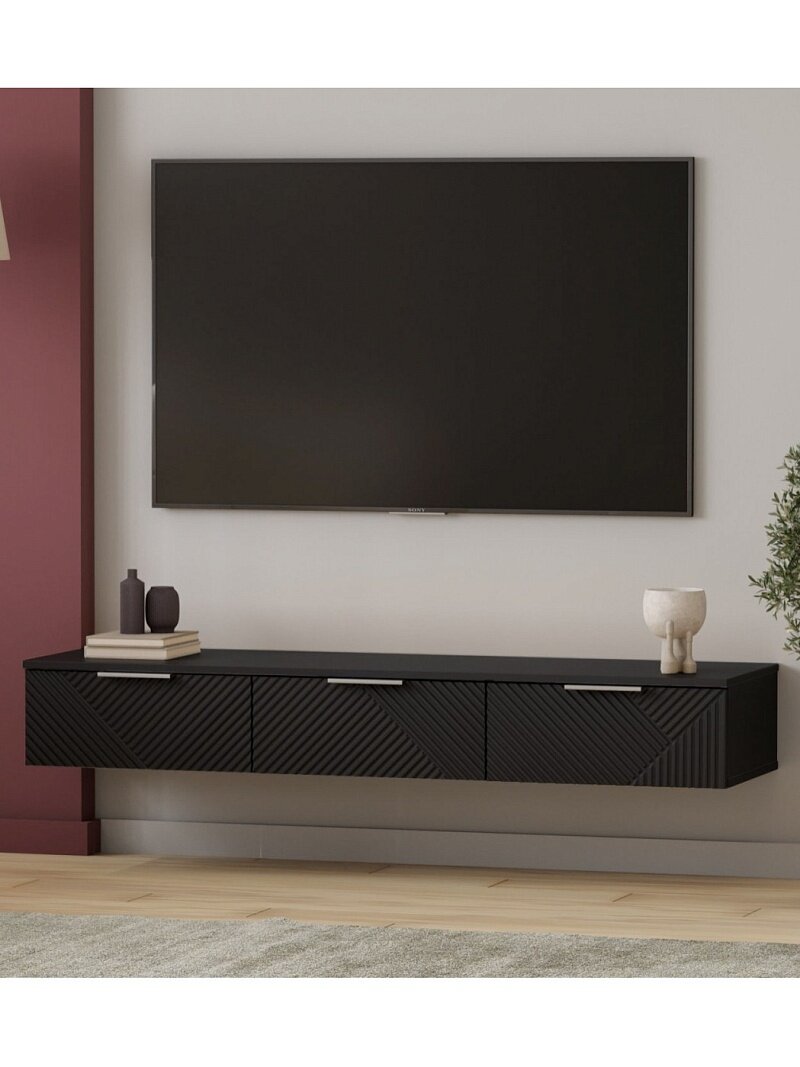 Тумба под ТВ МебельЛэнд24 Салерно NEW 3 Черный 148x42x22