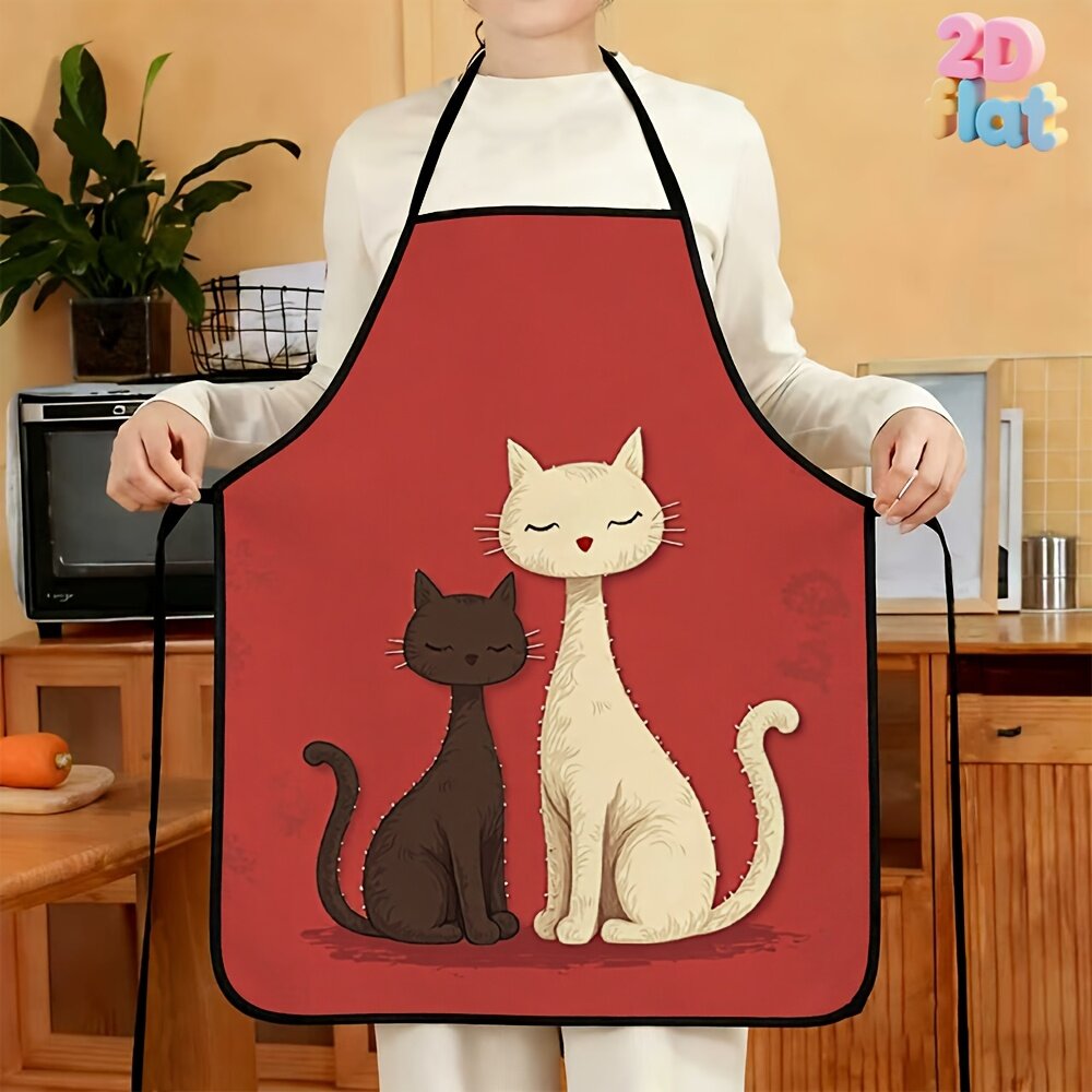 Фартук кухонный с принтом черно-белого кота, плоский 2D рисунок, для готовки, выпечки, работы в кафе, сада и уборки, 1 шт, 23,62×31,5 дюйма