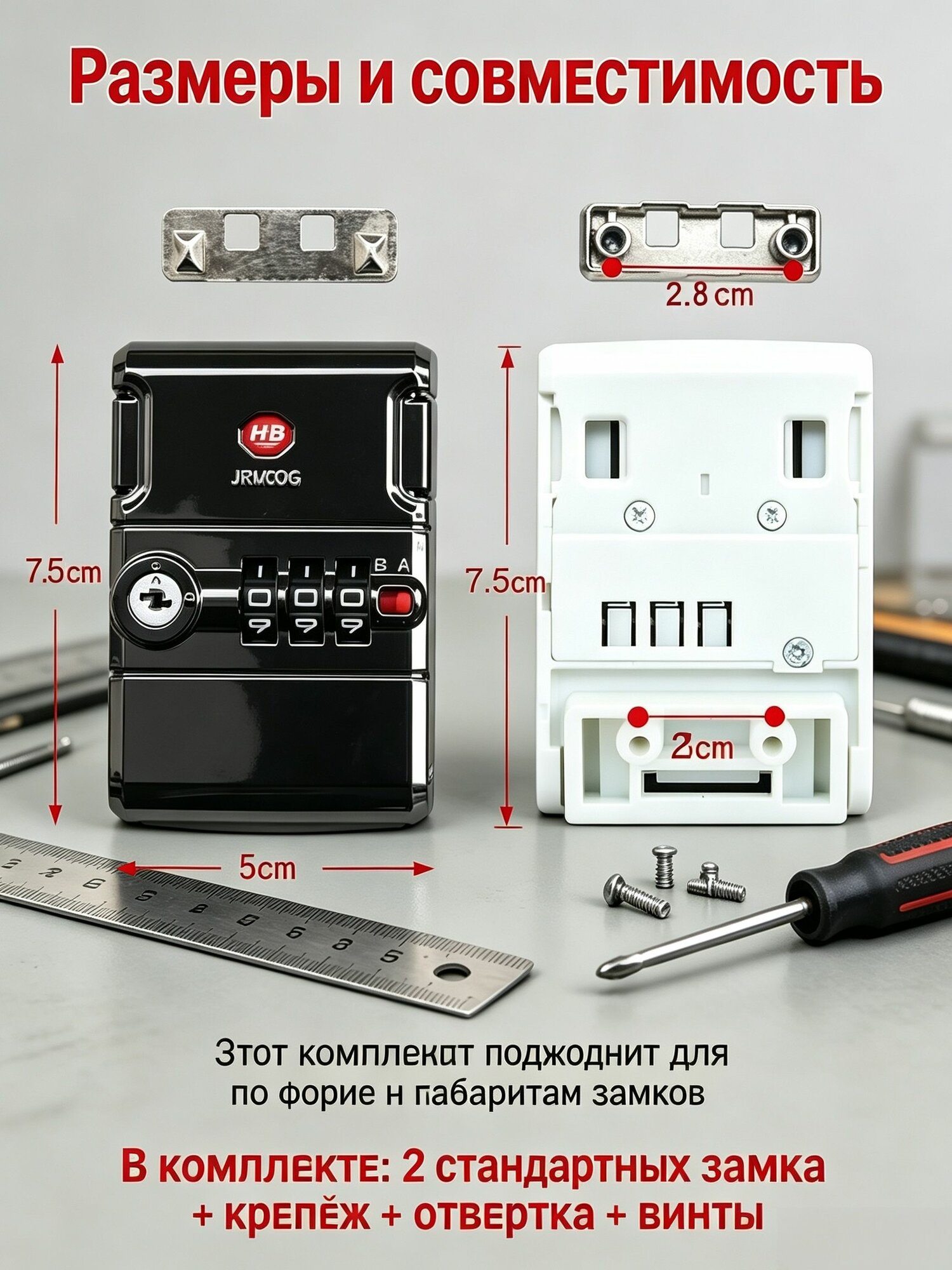 Кодовый замок для чемодана и ящика, комплект из 2 штук с ответной плашкой и отверткой, накладной механический замок с ключом