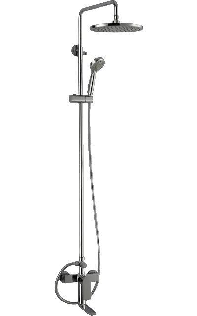 Душевая стойка Kaiser Linear 59182 со смесителем, хром, глянцевая, душевая система с тропическим душем, с изливом, с лейкой, латунная, рычаг сбоку