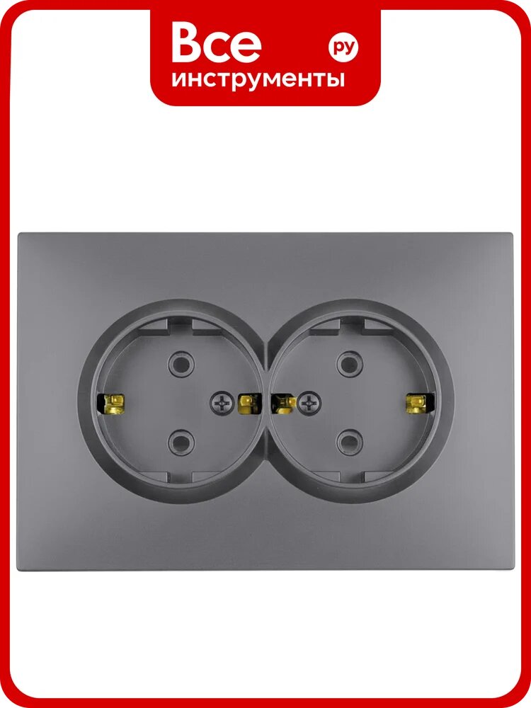 Розетка 2-местная STEKKER с защитной шторкой, с/з, 250В, 16А, серия Эмили, RST16-5114-10, платиново-серый, soft touch, 49960