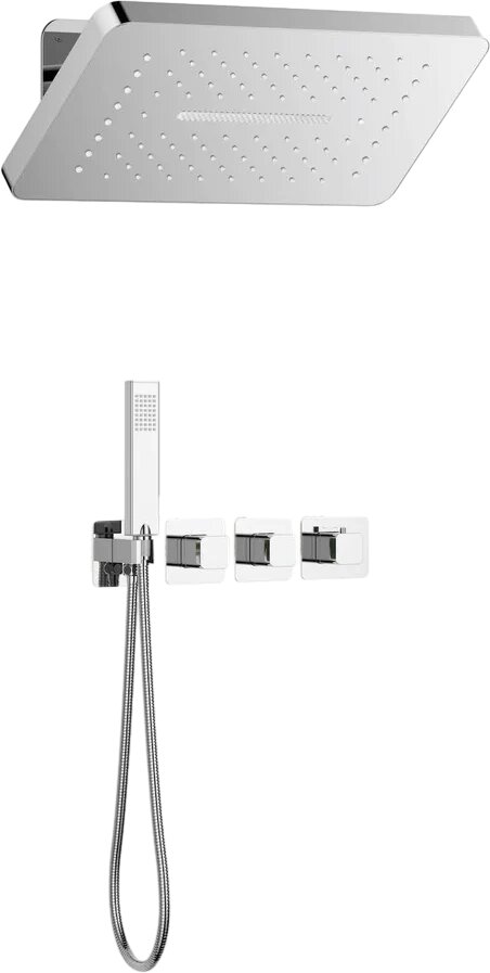 Душевой комплект Timo Petruma SX-5249/00SM 4 в 1, встраиваемый, с внутренней частью в комплекте, с термостатом, со смесителем, латунный, хром, глянцевый, душевая система