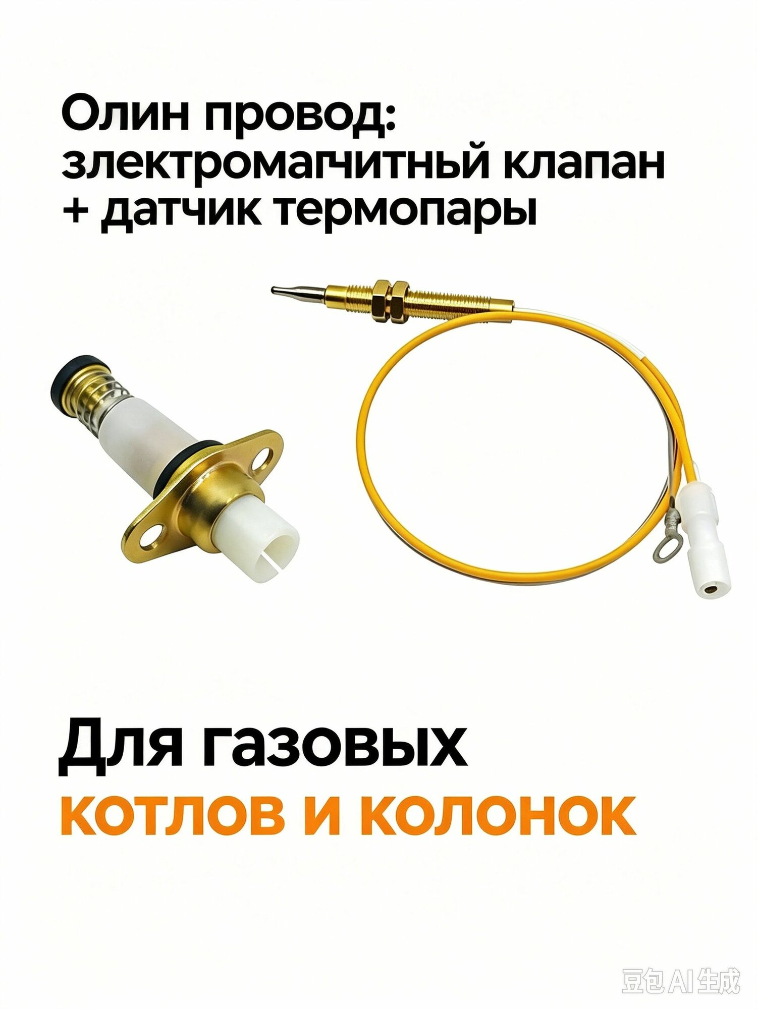 Электромагнитный клапан с термопарой для газового котла, одиночный провод
