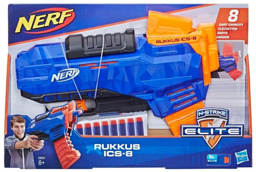 Бластер пистолет Нёрф с мягкими пулями и обоймой / Nerf N-Strike Elite Rukkus ICS-8