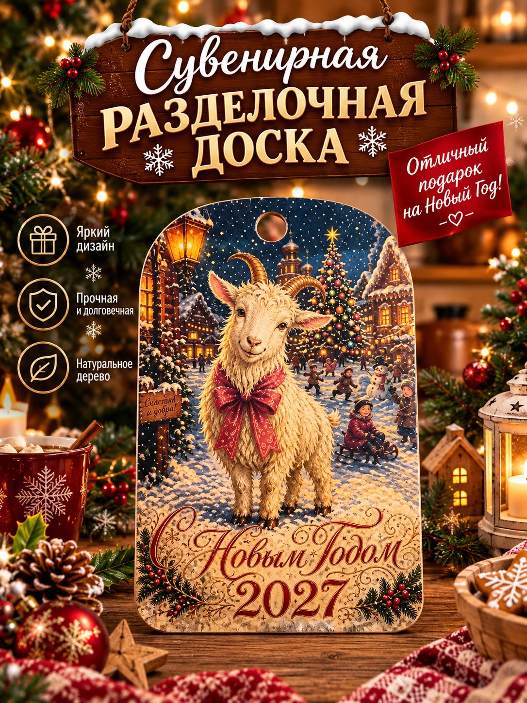 Сувенирная разделочная доска Новый Год "Символ Года 2027"