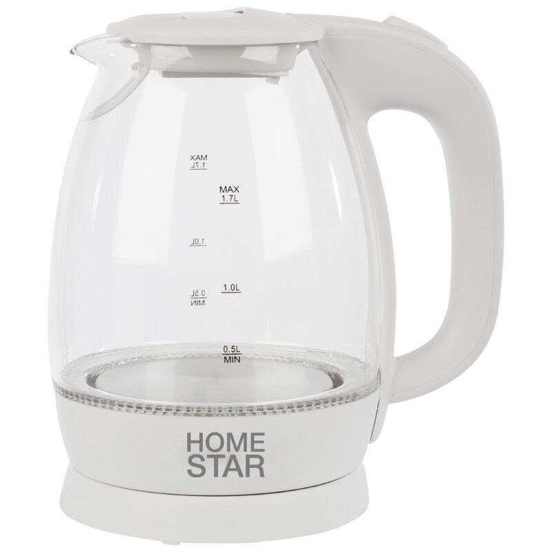 Чайник электрический HOMESTAR HS-1012, 1,7 л, жаропрочное стекло, 1850-2200 Вт