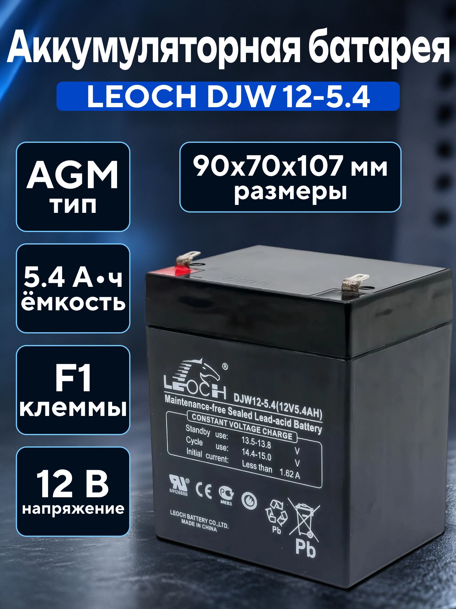 Аккумуляторная батарея LEOCH DJW 12-5.4 F2