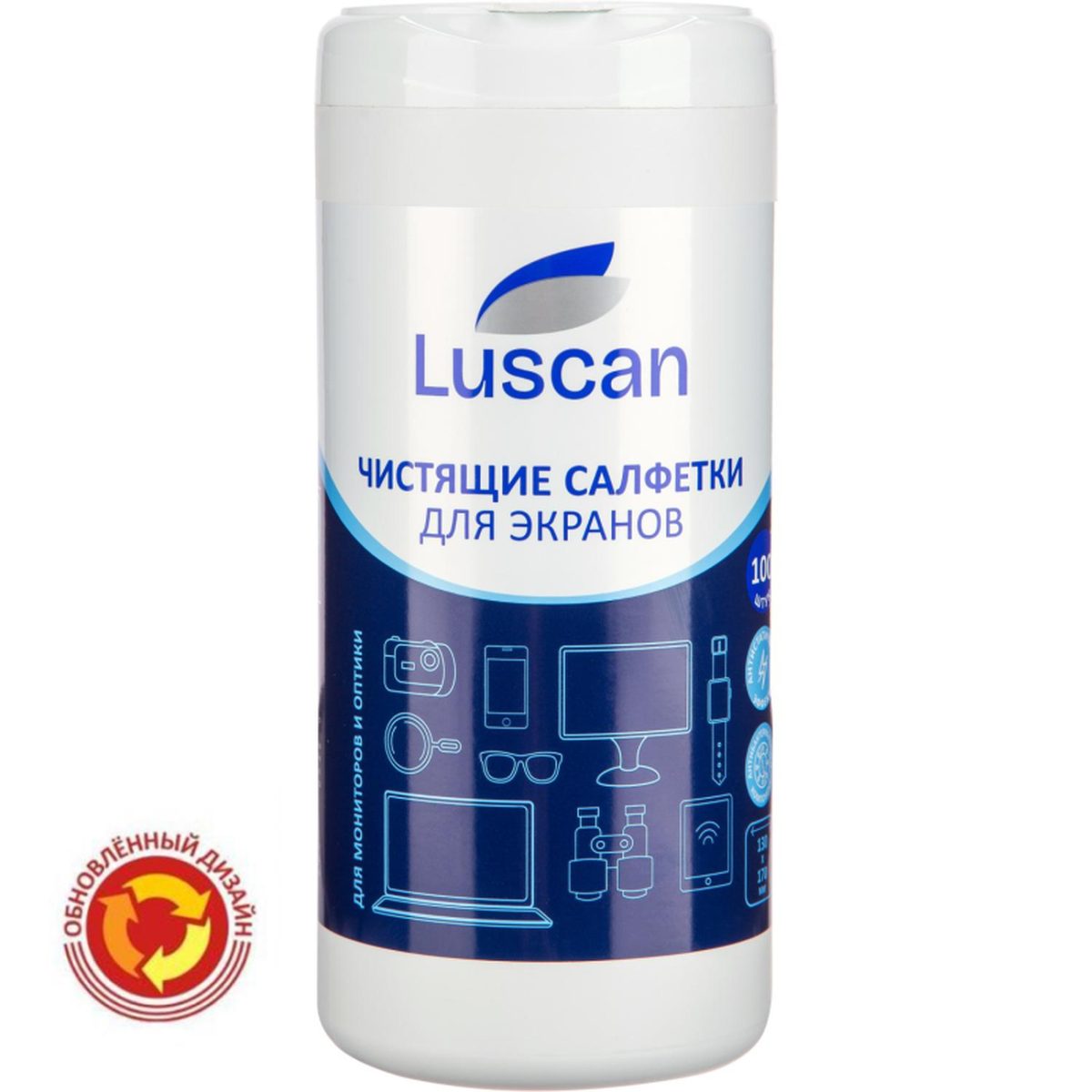 Салфетки чистящие влажные Luscan ForScreen, для мониторов и оптики, в тубе, 100шт, 12 уп.