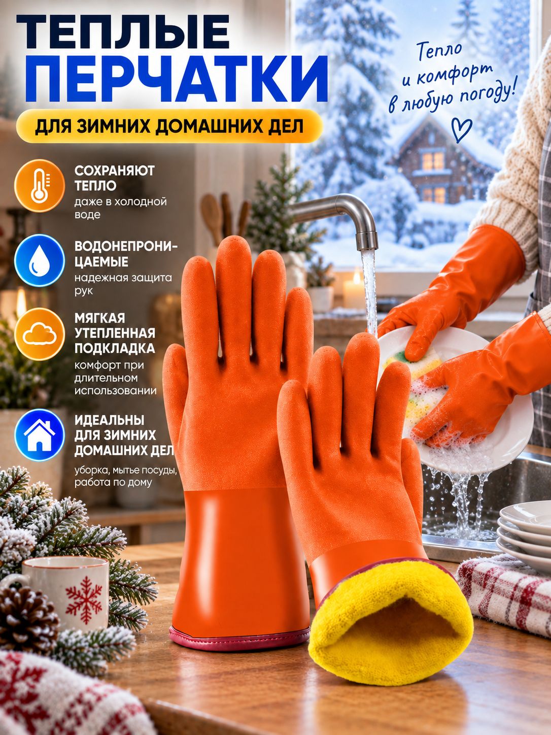 Краги рабочие зимние Аляска (арт. 4027) ПВХ МБС КЩС с крошкой. Утепленные водонепроницаемые перчатки на меху. Для рыбалки, охоты и стройки. 30 см, Размер 10.5