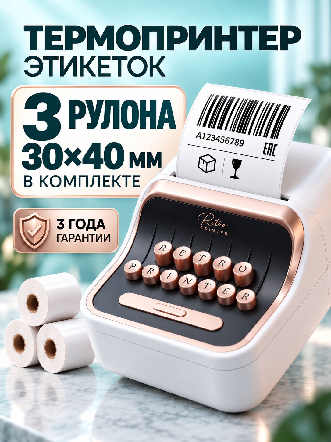 NIMATRON Принтер для наклеек, этикеток термо принтер для этикеток bluetooth, белый