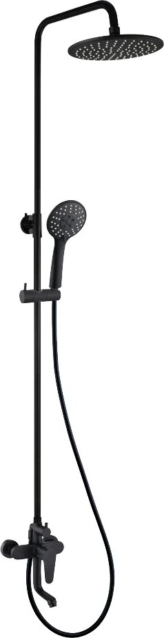 Душевая стойка Olive'S Barros 22511-1BRB со смесителем, черная, матовая, душевая система с тропическим душем, с изливом, с лейкой, латунная
