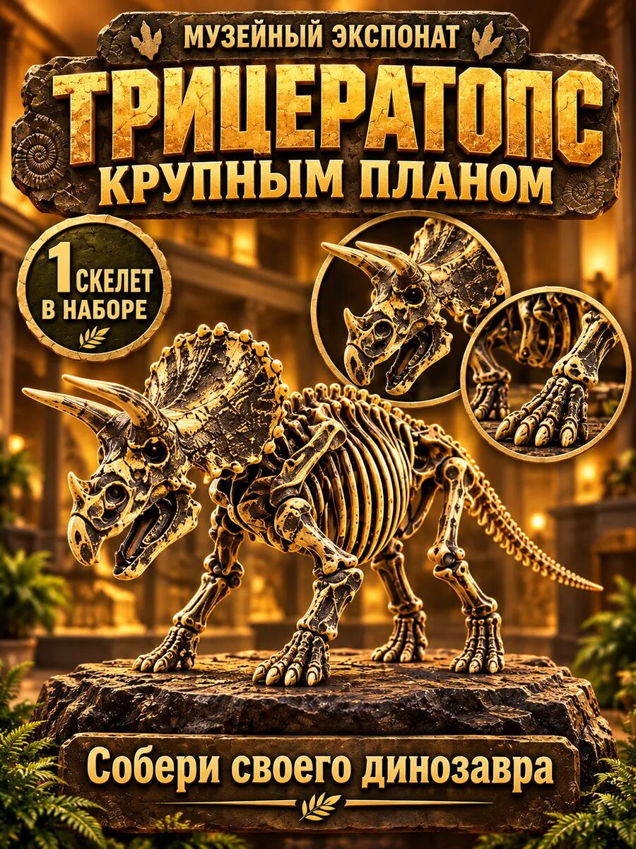Сборный скелет динозавра «Трицератопс», 1 шт, для всех возрастов