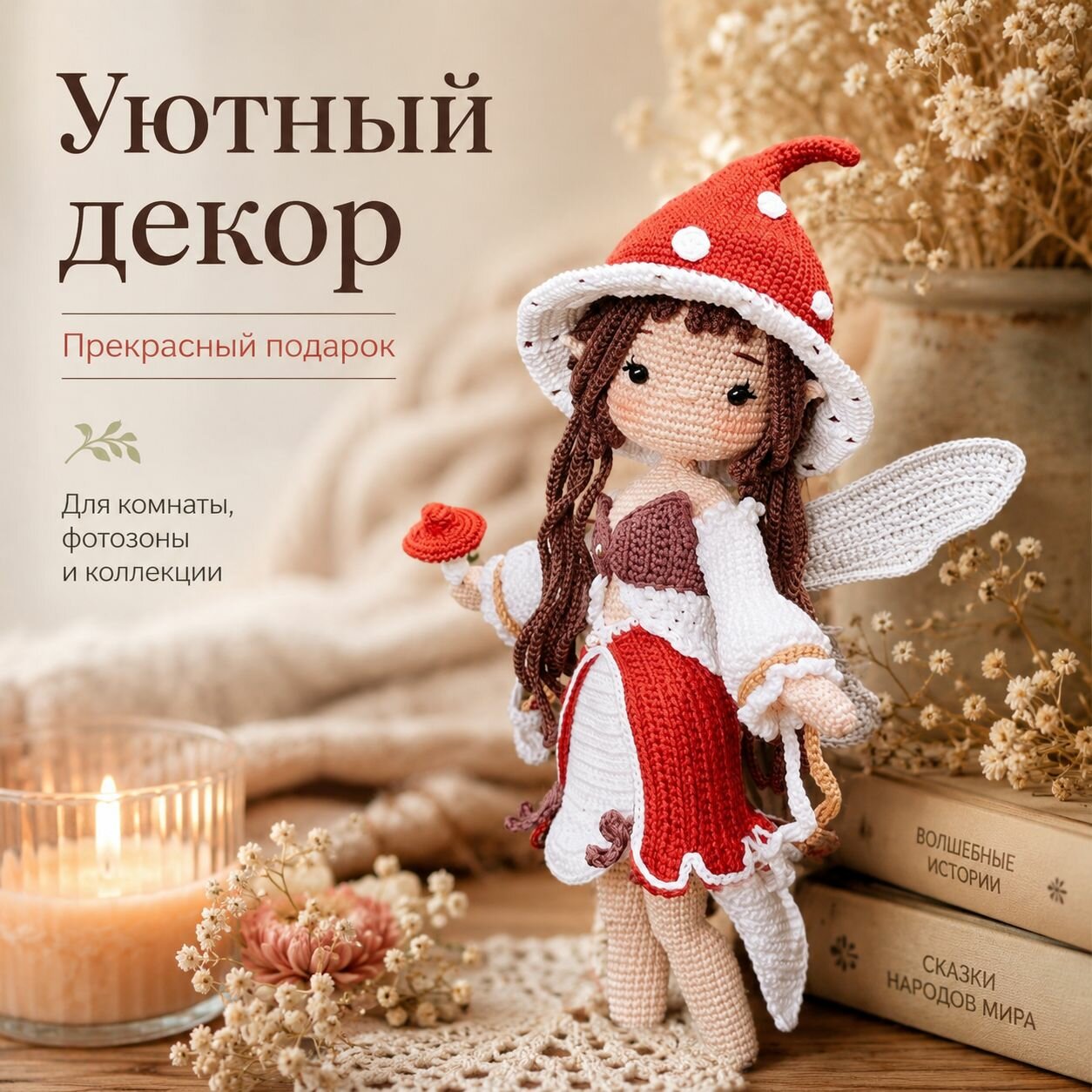 Набор для вязания "Вязание своими руками", пряжа, наполнитель, глазки, крючок