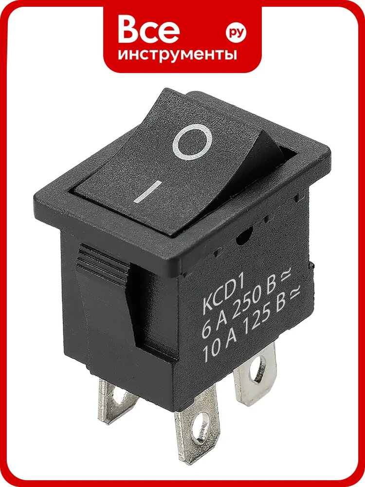 Выключатель клавишный TDM ELECTRIC KCD1-201 250В AC/DC, 2P, 6А, (4с), ON-OFF, черный,