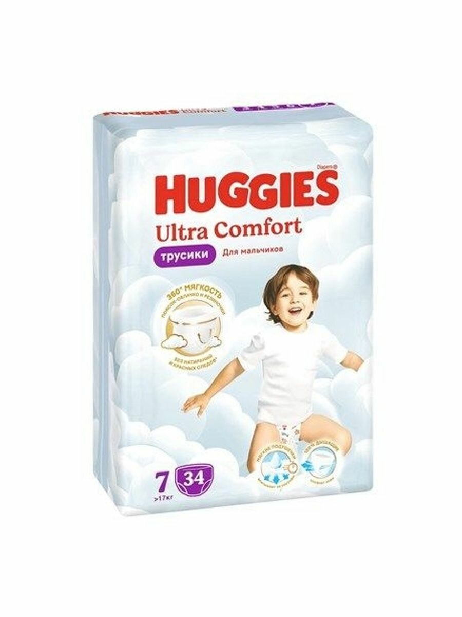 Подгузники-трусики Huggies Ultra Comfort для мальчиков №7 >17кг, 34шт