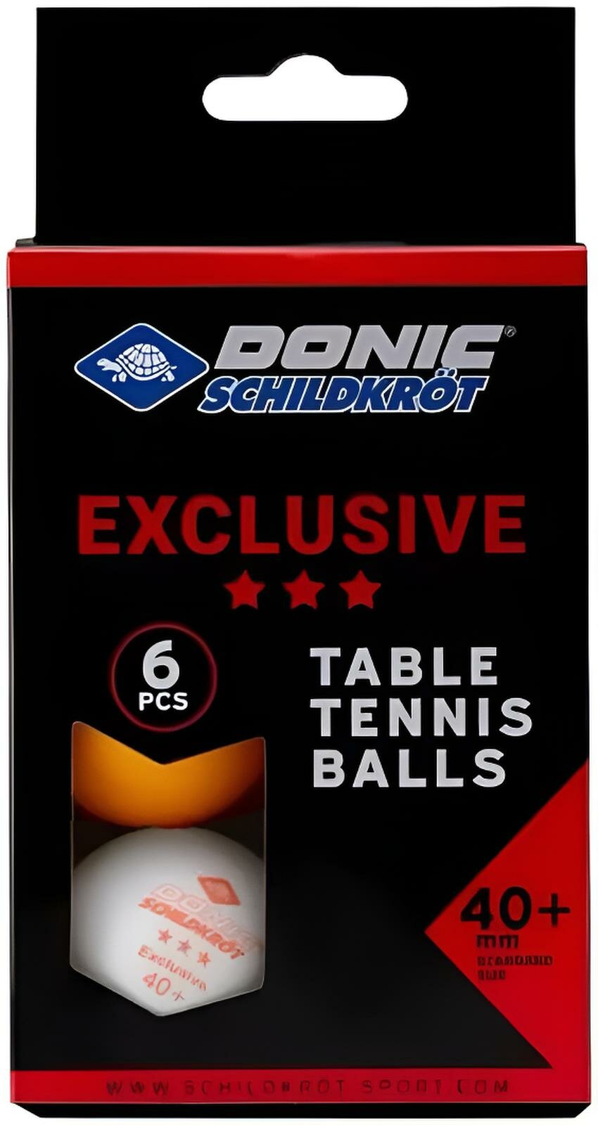 Мячики для н/тенниса DONIC EXCLUSIVE 3* 40+, 6 штук, белый + оранжевый