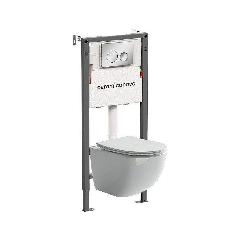 Комплект унитаза с инсталляцией Ceramicanova Forma CN3009_121001CH цвет Белый с сиденьем Микролифт и клавишей смыва цвет Хром глянцевый