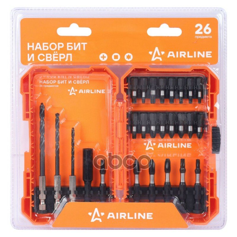 Набор бит и свёрл 26пр. (PH, TORX, SQURE), пласт. кейс AIRLINE арт. ATCA025