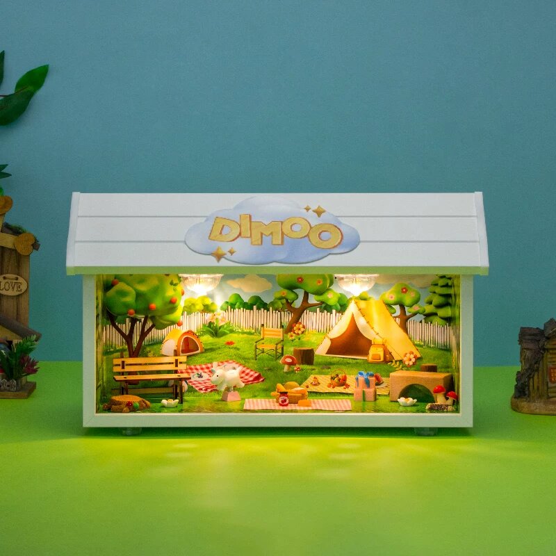 POP MART DIMOO WORLD Charming Home B Одноярусный домик для выставки белый с крышей без фигурки
