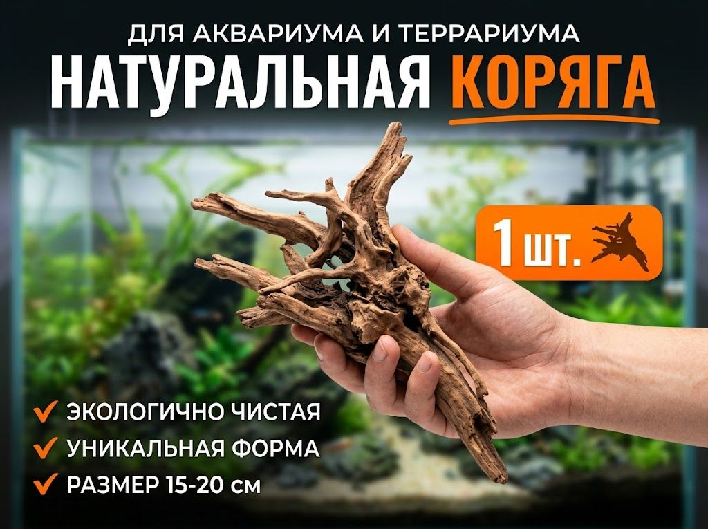 Натуральная коряга для аквариума и террариума (корень азалии), декор для акваскейпинга,15-20 см