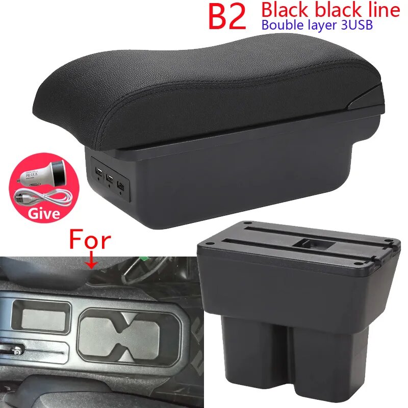 Подлокотник Для Suzuki Jimny JB74 (2018-2024) Из кожи/АБС-пластика, Органайзер B2 Black line 3USB