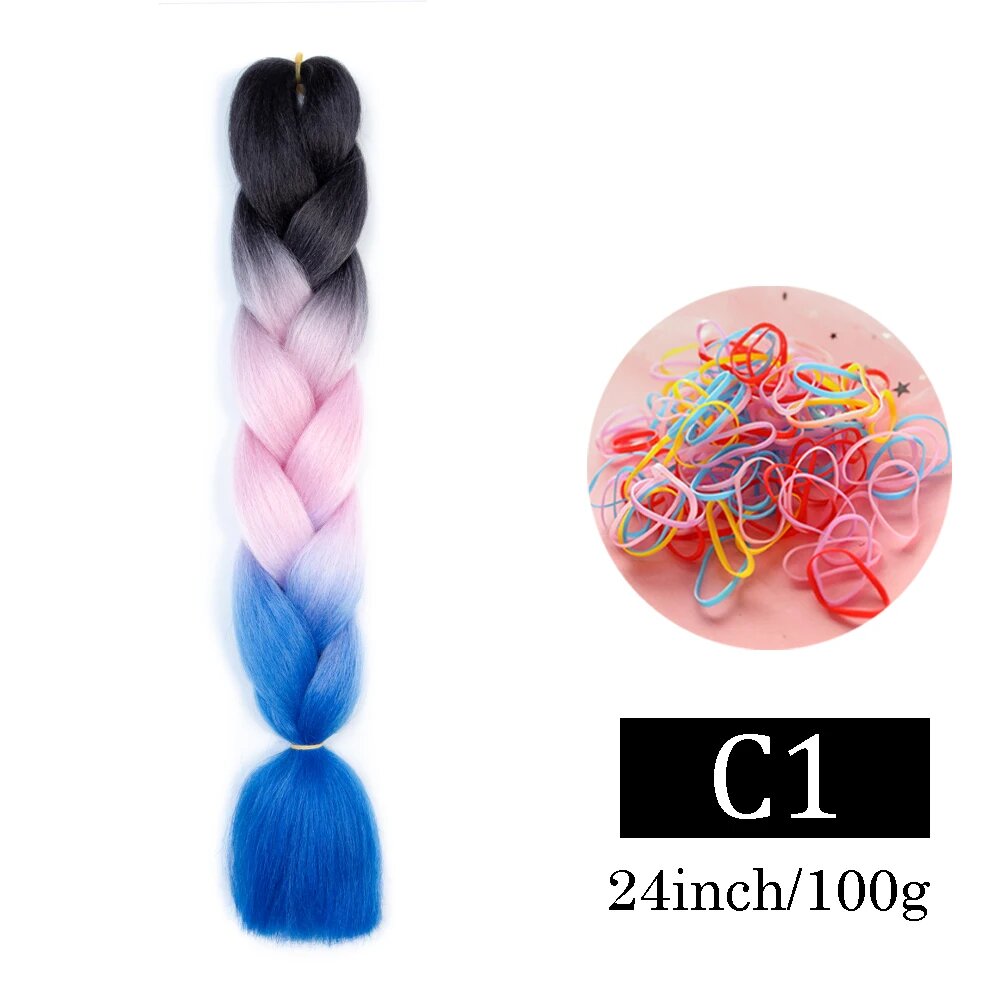 Косы синтетические омбре 24 дюйма, C1, синий
