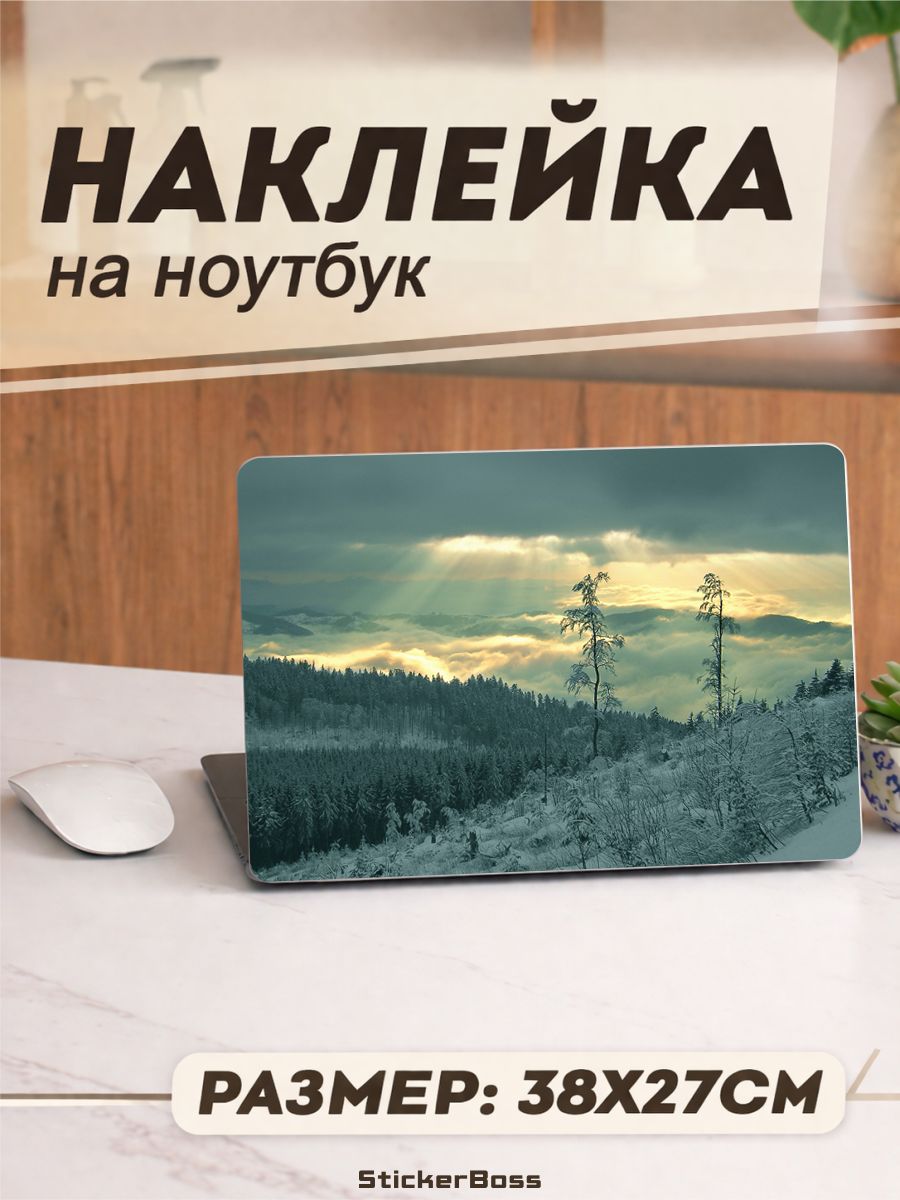 Наклейка на ноутбук Зимний лес на рассвете 38х27 см