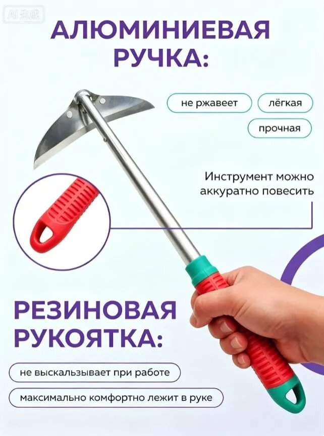 Тяпка 35 см рукоять, 14 см ширина, сталь