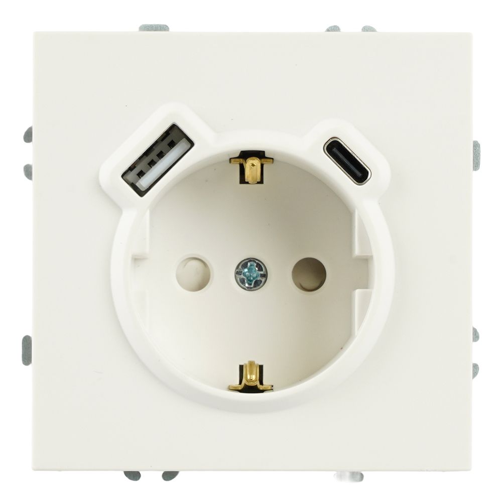 Розетка 1-местная з/ш с/з 16А + USB + Type C (механизм), Stekker, 250В, 20W, серия Эмили