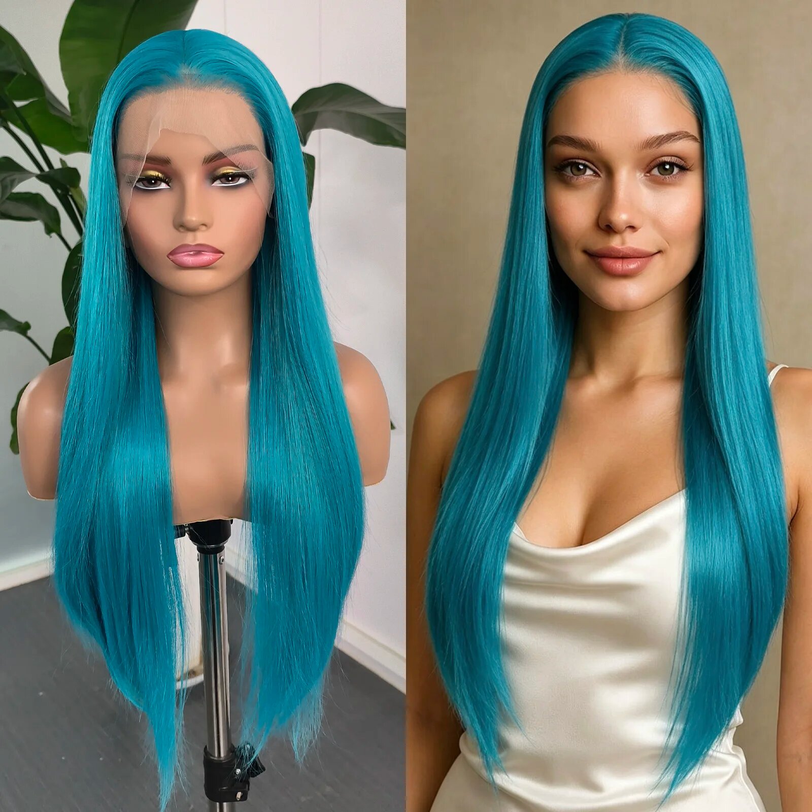 Синтетический парик Ocean Blue кружевная часть для женщин 22inches