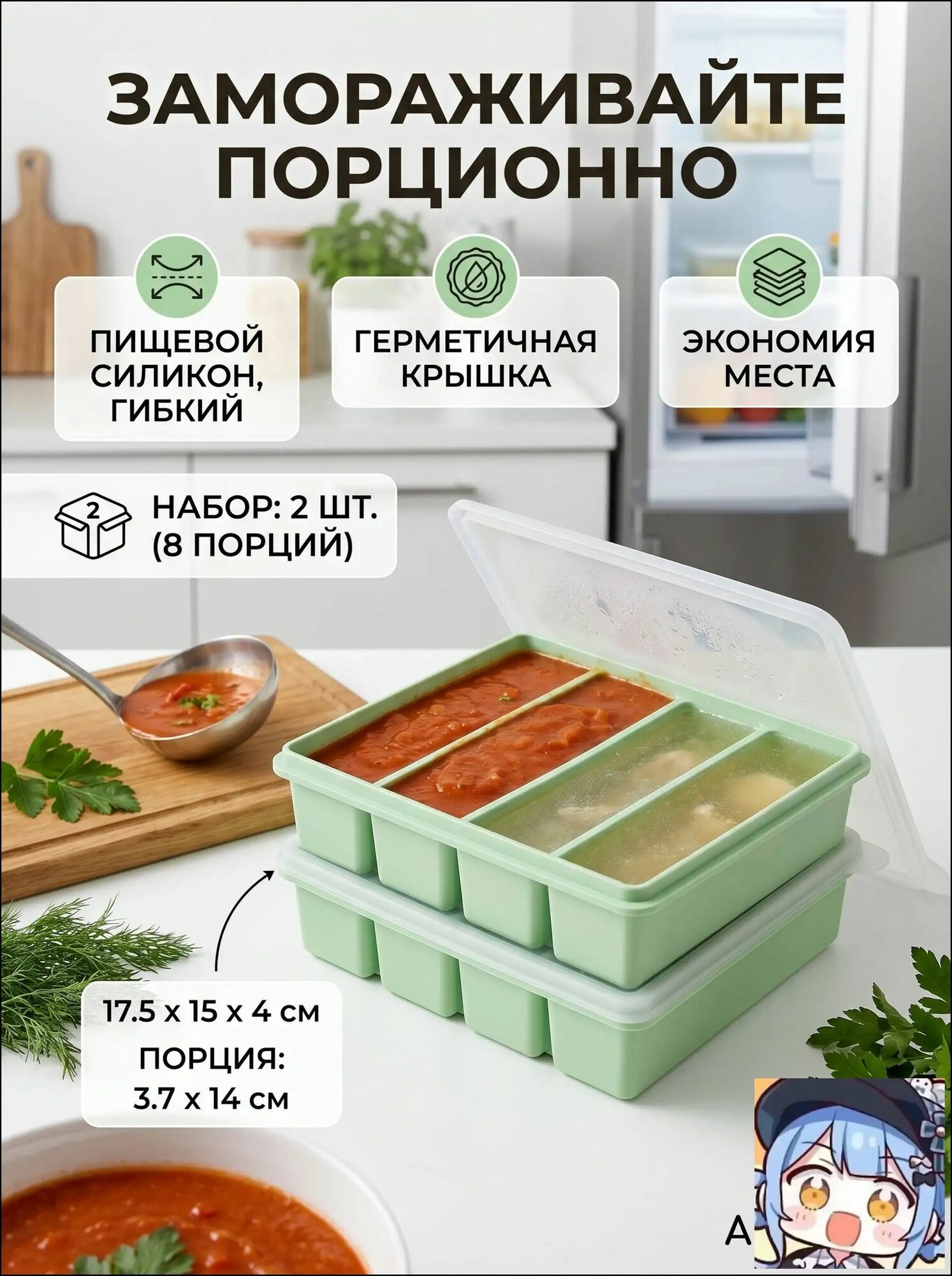 Ahomwon Форма для льда, 4 ячейки, 2 шт в комплекте, практичный лоток для заморозки воды и напитков