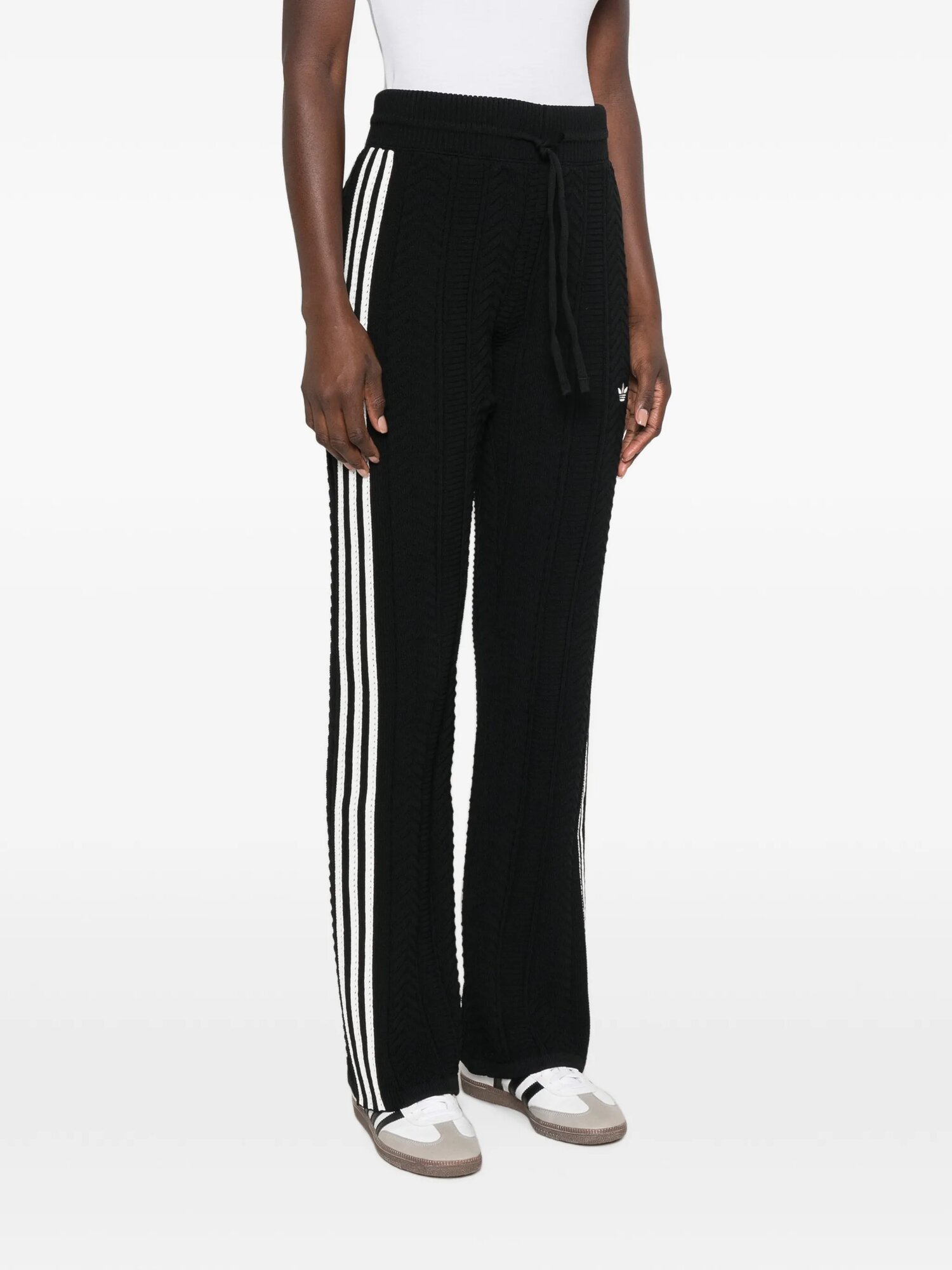 Брюки adidas Cable-knit side-stripe track pants, размер 8 UK, black — фото 1