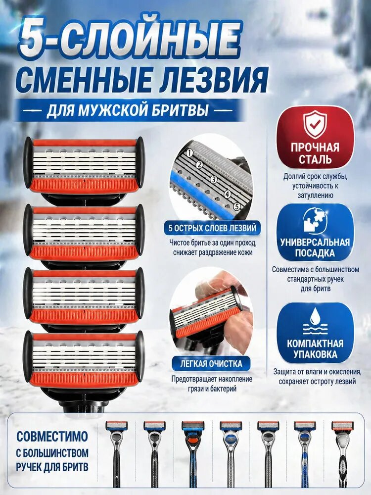 Сменный блок для бритвы, подходящий для хвостовика HYMM Amway, 4 шт
