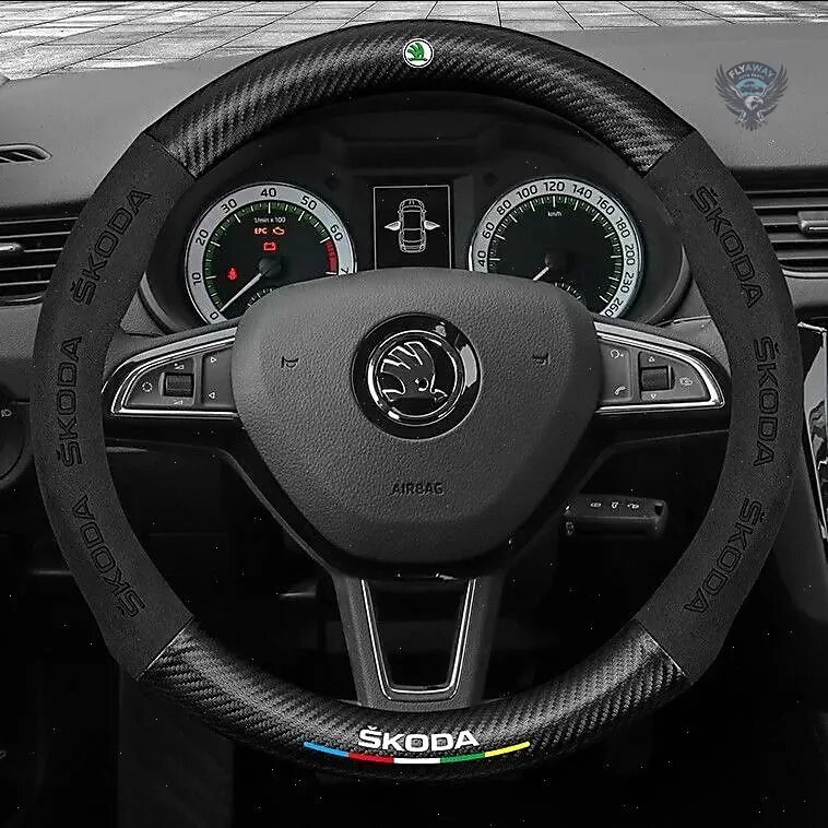 Оплетка на руль Skoda, диаметр 37 см, из экозамши, размер M, 1 шт.