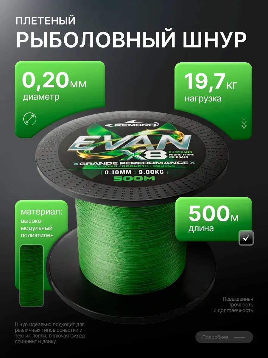 Плетеный шнур для рыбалки 500м 0.20 мм